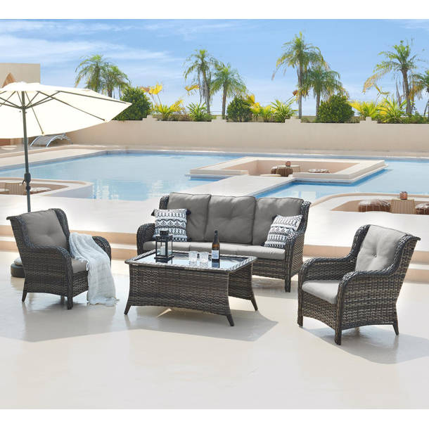 Hummuh Carolina 4 - Person Outdoor Seating Group with Cushions ...