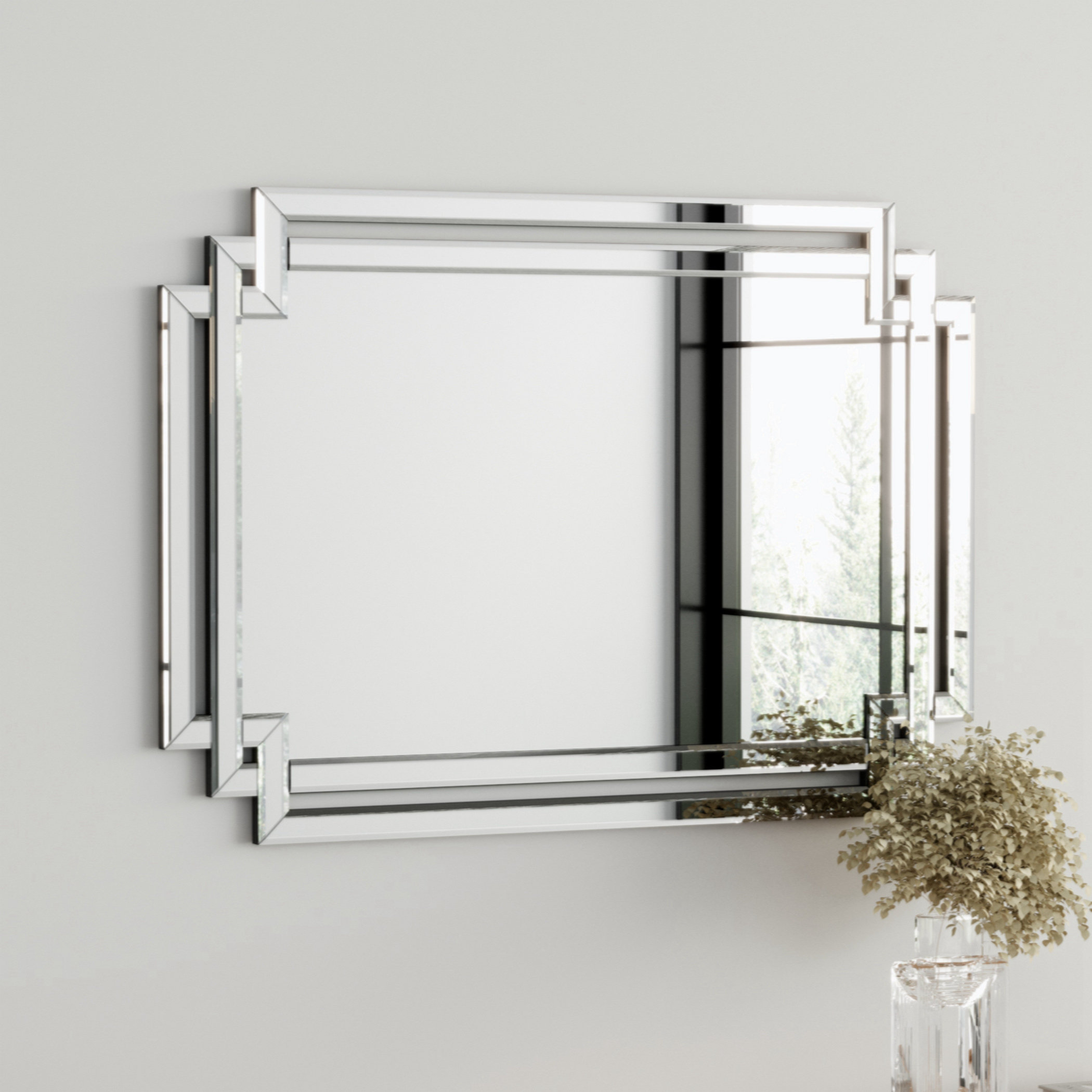 Mercer41 Large Wall-Mounted Silver Decorative Rectangular Wall Mirror ...