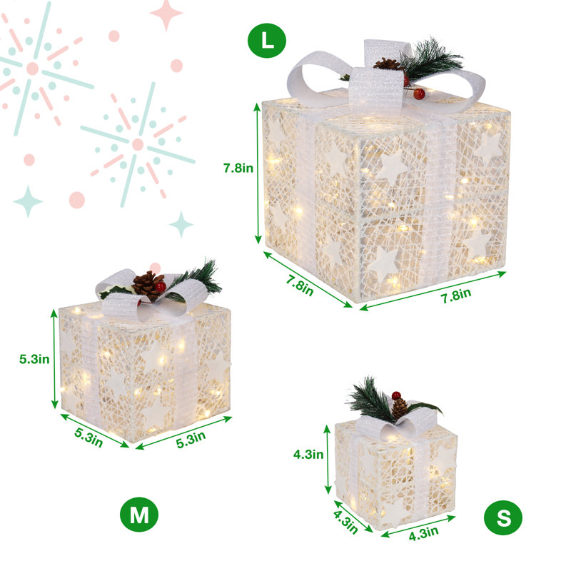 The Holiday Aisle® 3 Piece Gift Boxes Christmas Decoration Lighted ...