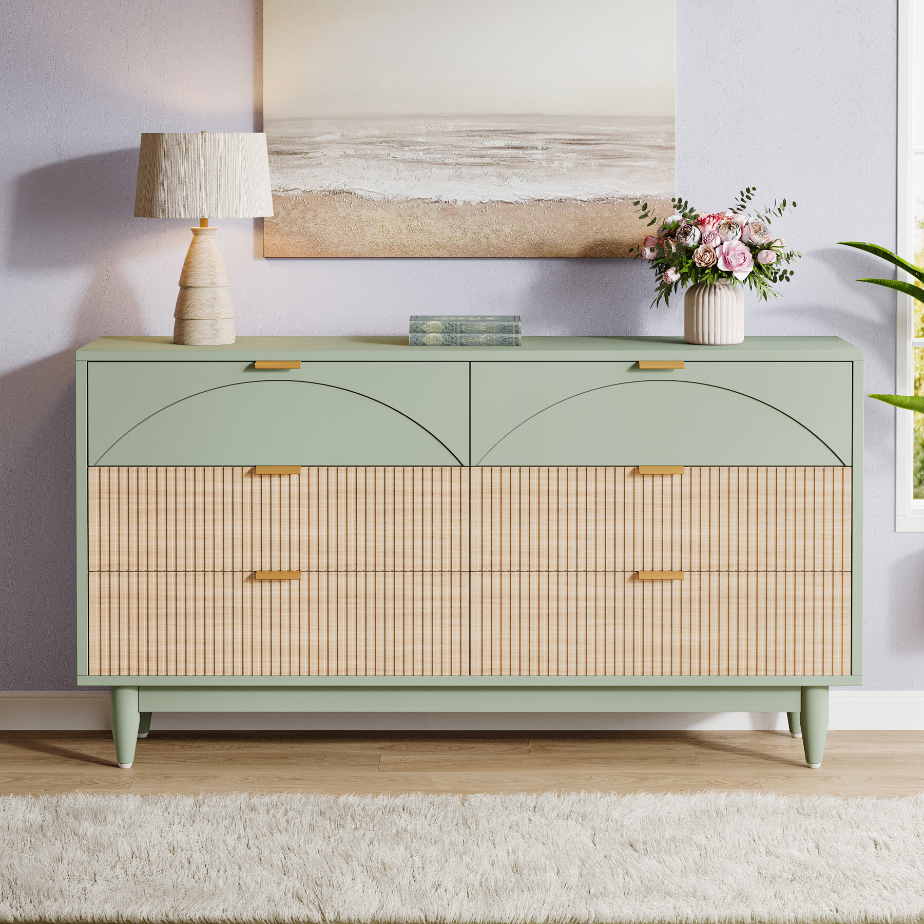 Bay Isle Home™ 55-Inch Double Dresser, 6-Drawer Chest of Drawers ...