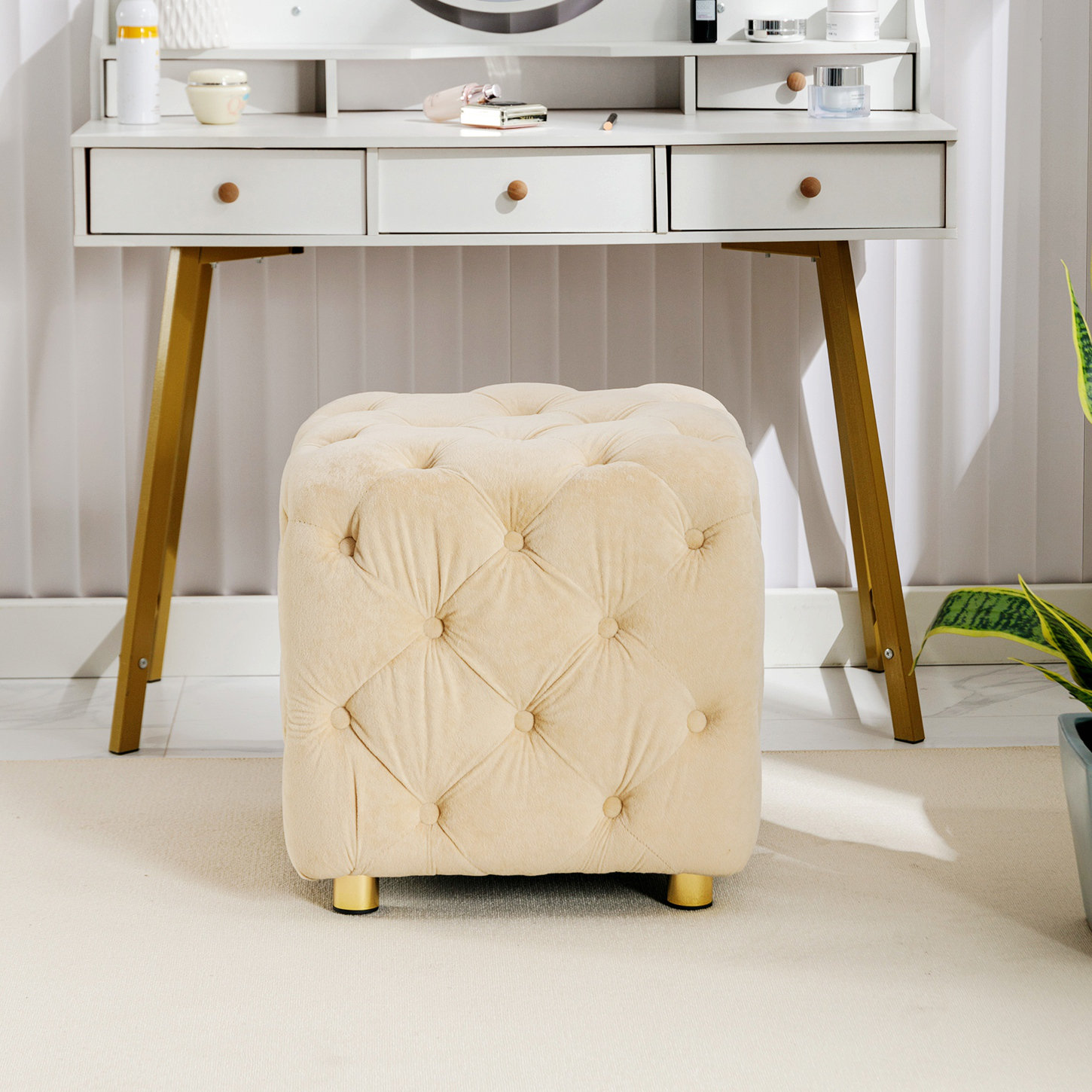 Lark Manor Modern Upholstered Ottoman, Exquisite Small End Table, Soft ...