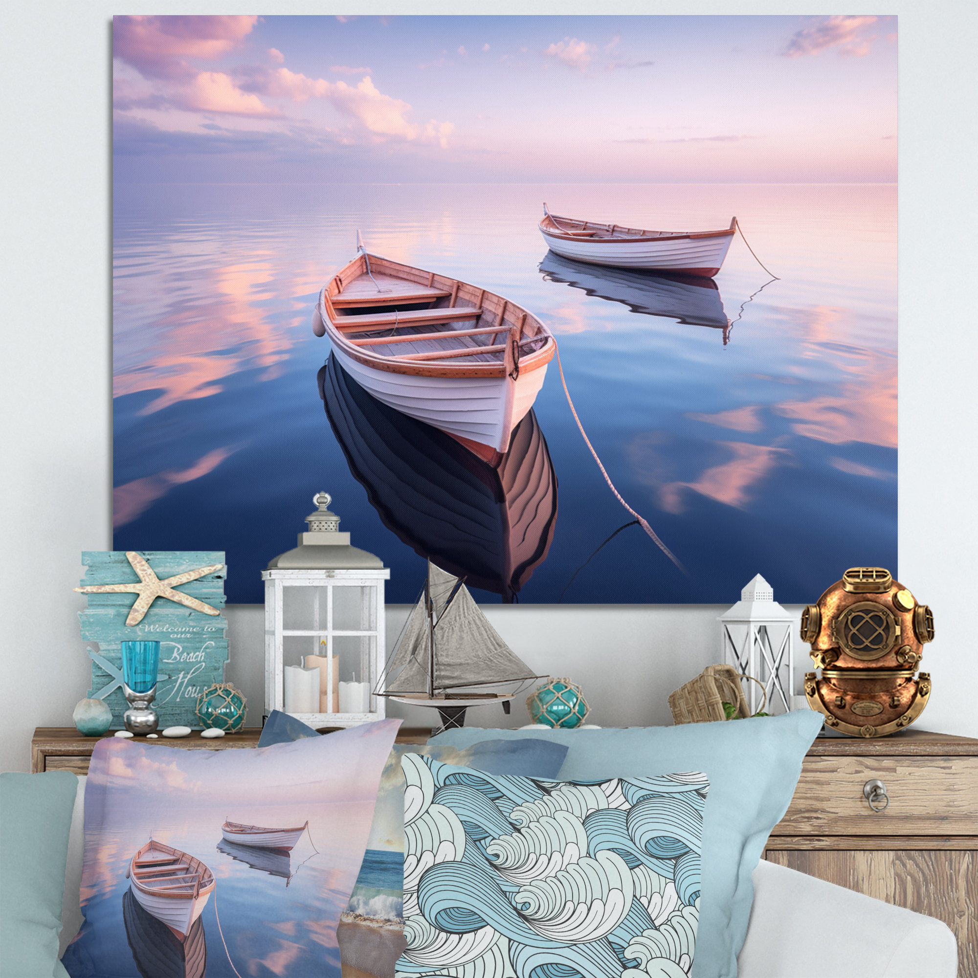 Breakwater Bay Dinghy Boat Tranquility Pastel Sunset On Canvas Print ...