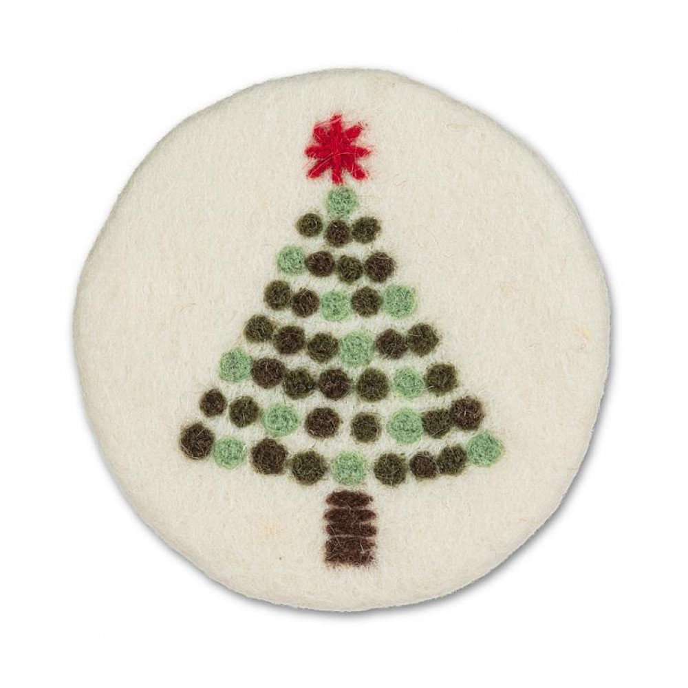The Holiday Aisle® Christmas Tree Of Dots With Red Star Topper Coaster ...