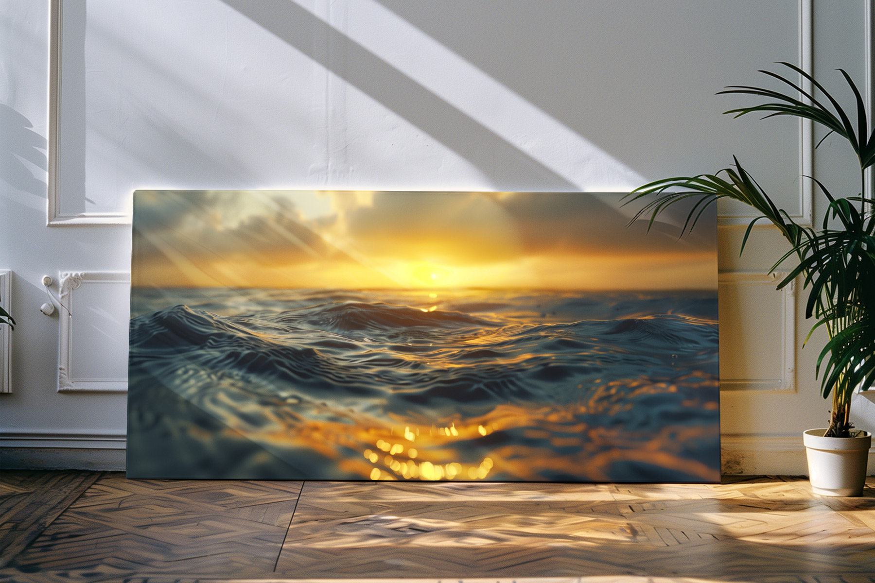 PaulSinusArt Framed canvas print, 120 x 60cm, sunset, sunset, sea ...