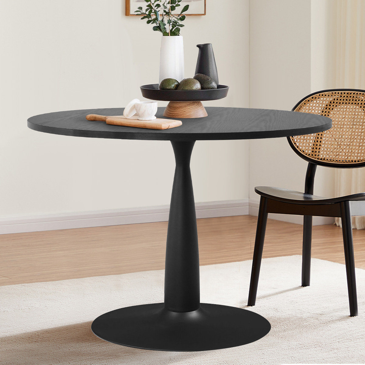 Wade Logan 35" Round Desktop Pedestal Base Petite Black Dining Tables ...