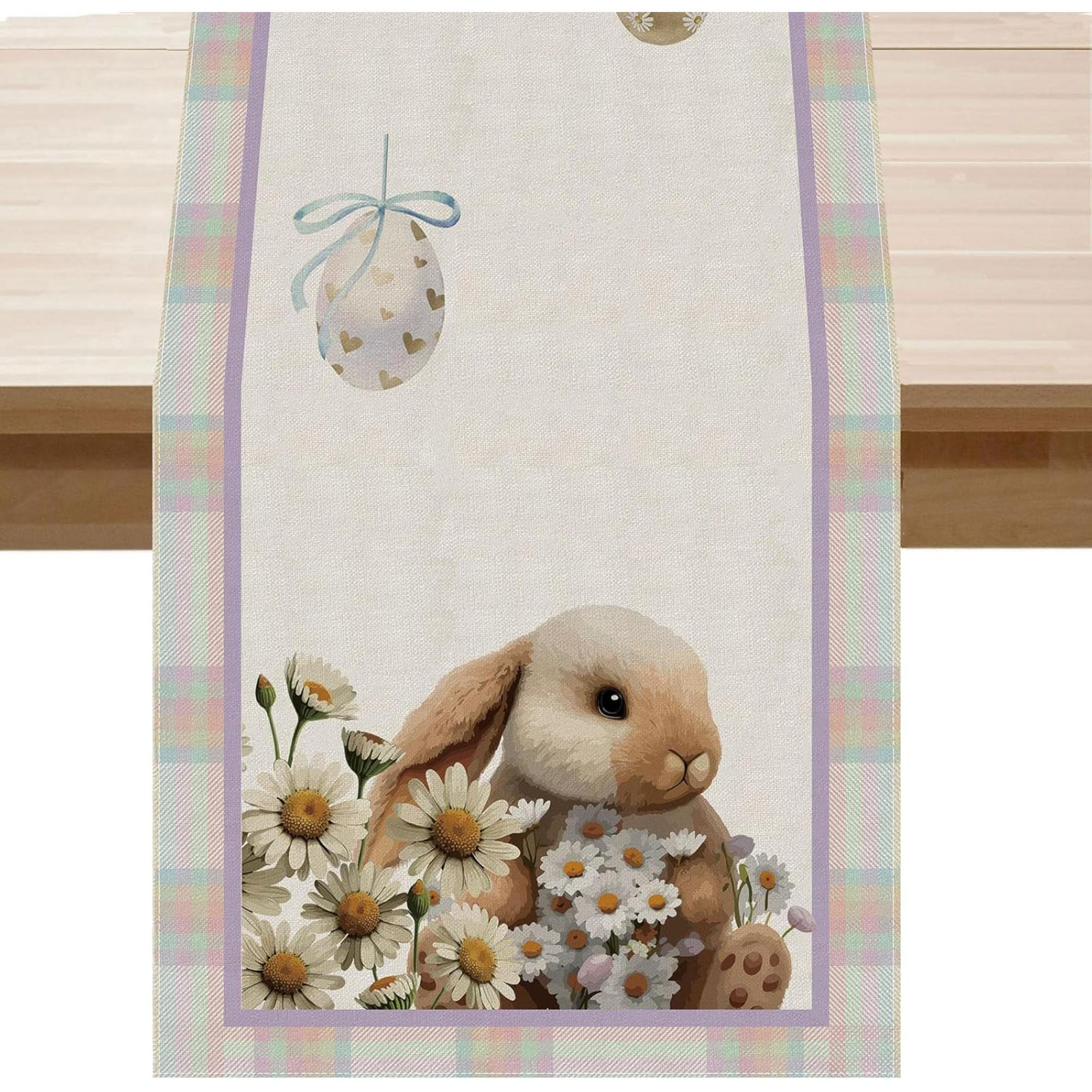 The Holiday Aisle® Easter Table Runner Rabbit Bunny Eggs Colored ...