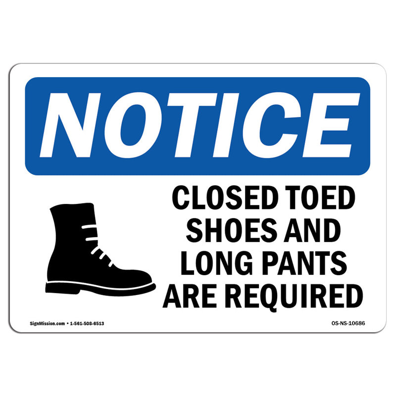 SignMission Closed Toed Shoes And Long Pants Sign with Symbol | Wayfair