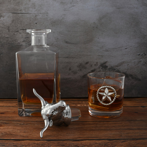 Arthur Court Longhorn Liquor Decanter Set with a pair of Wiskey Glasses ...