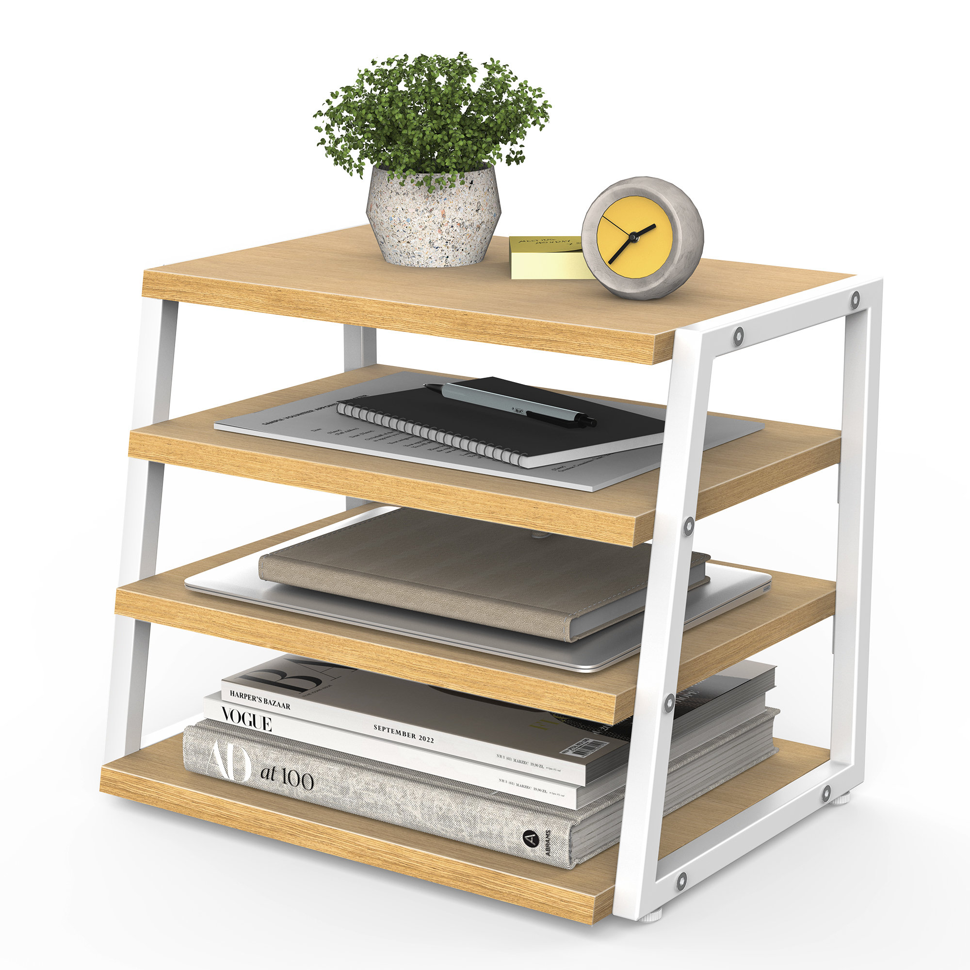 17 Stories Desk Organizer, 4 Tier File Organizer for Desk, Wood and ...