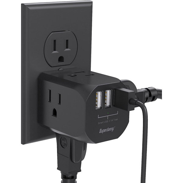 SUPERDANNY Multi Plug Outlet Extender USB 4 Electrical Splitter Wall ...
