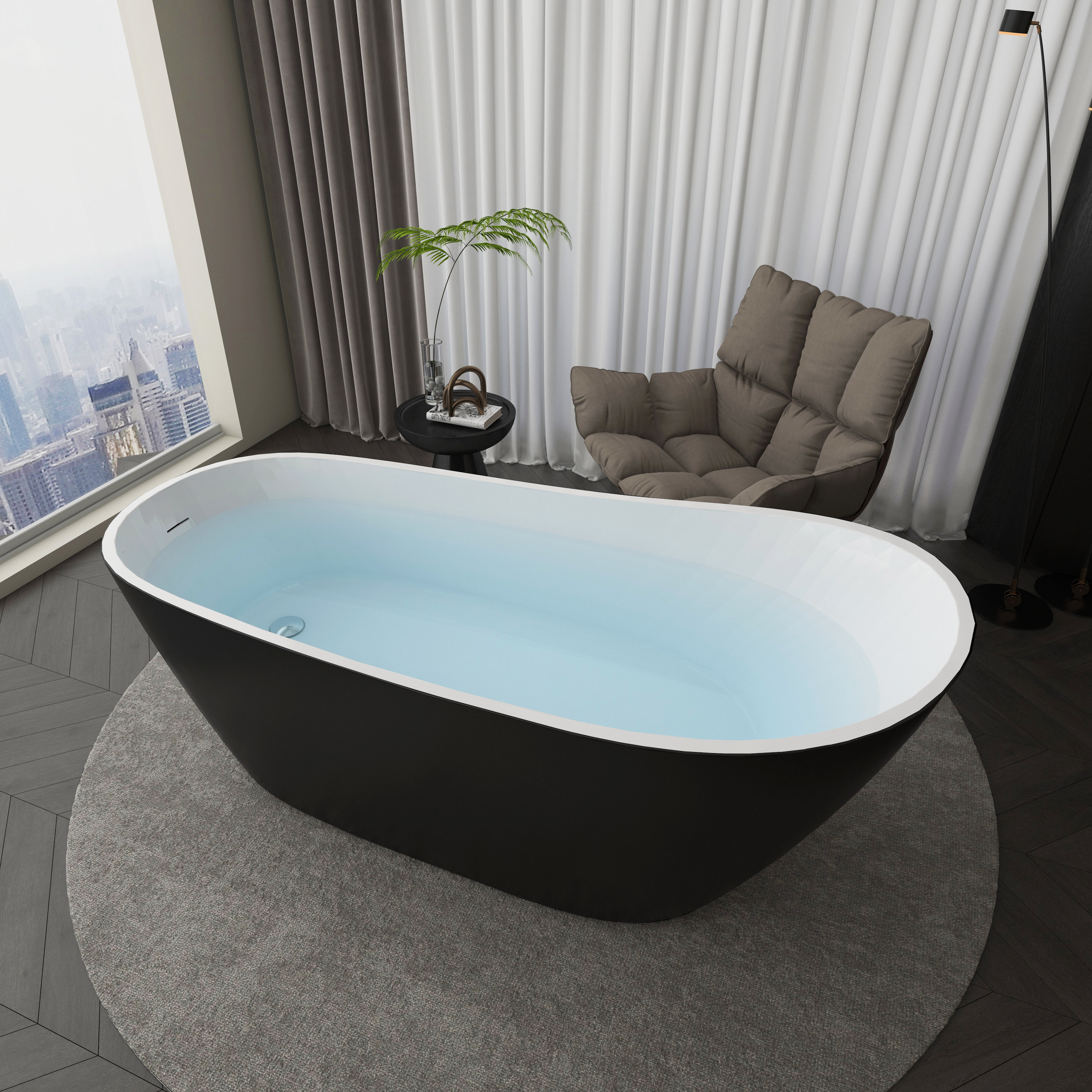 TZDD Free Standing Tub 59" Deep Soaking Bath Tub Acrylic Freestanding ...