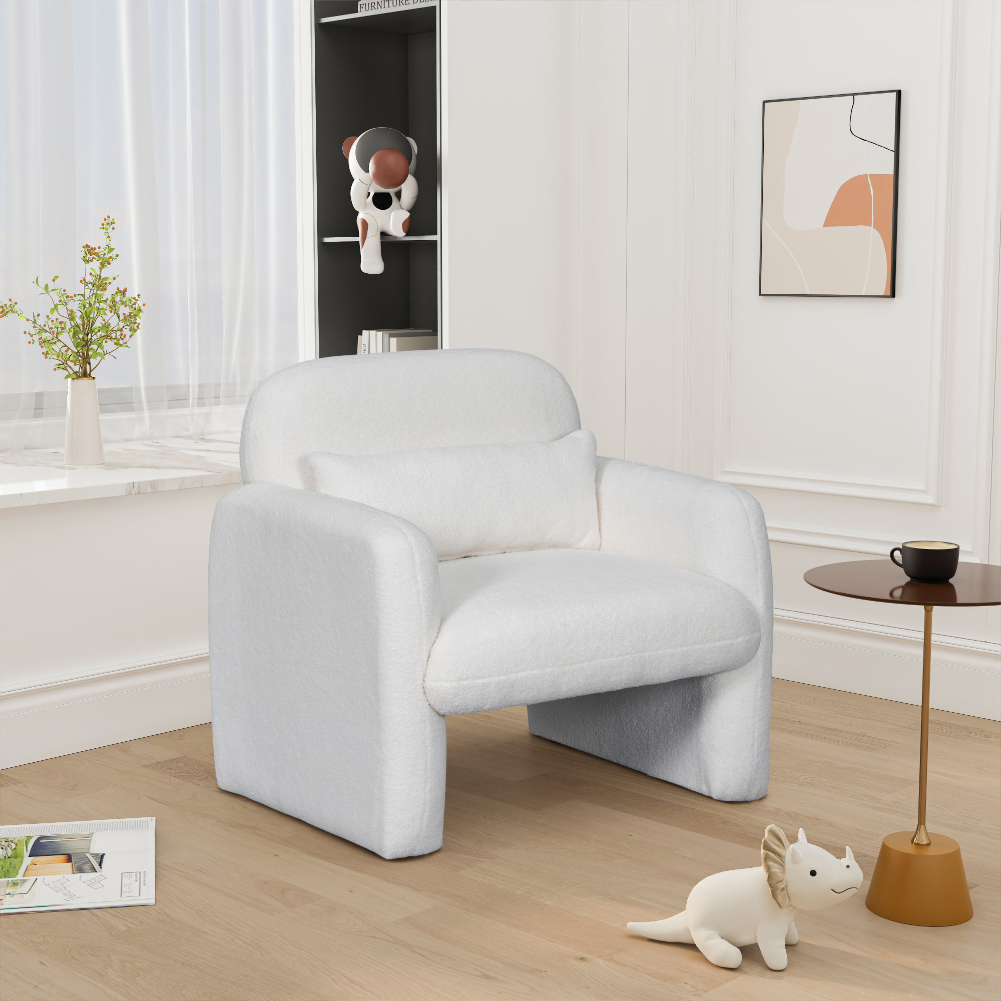 Latitude Run® Cozy And Elegant Teddy Fleece Accent Chair With Arms And ...