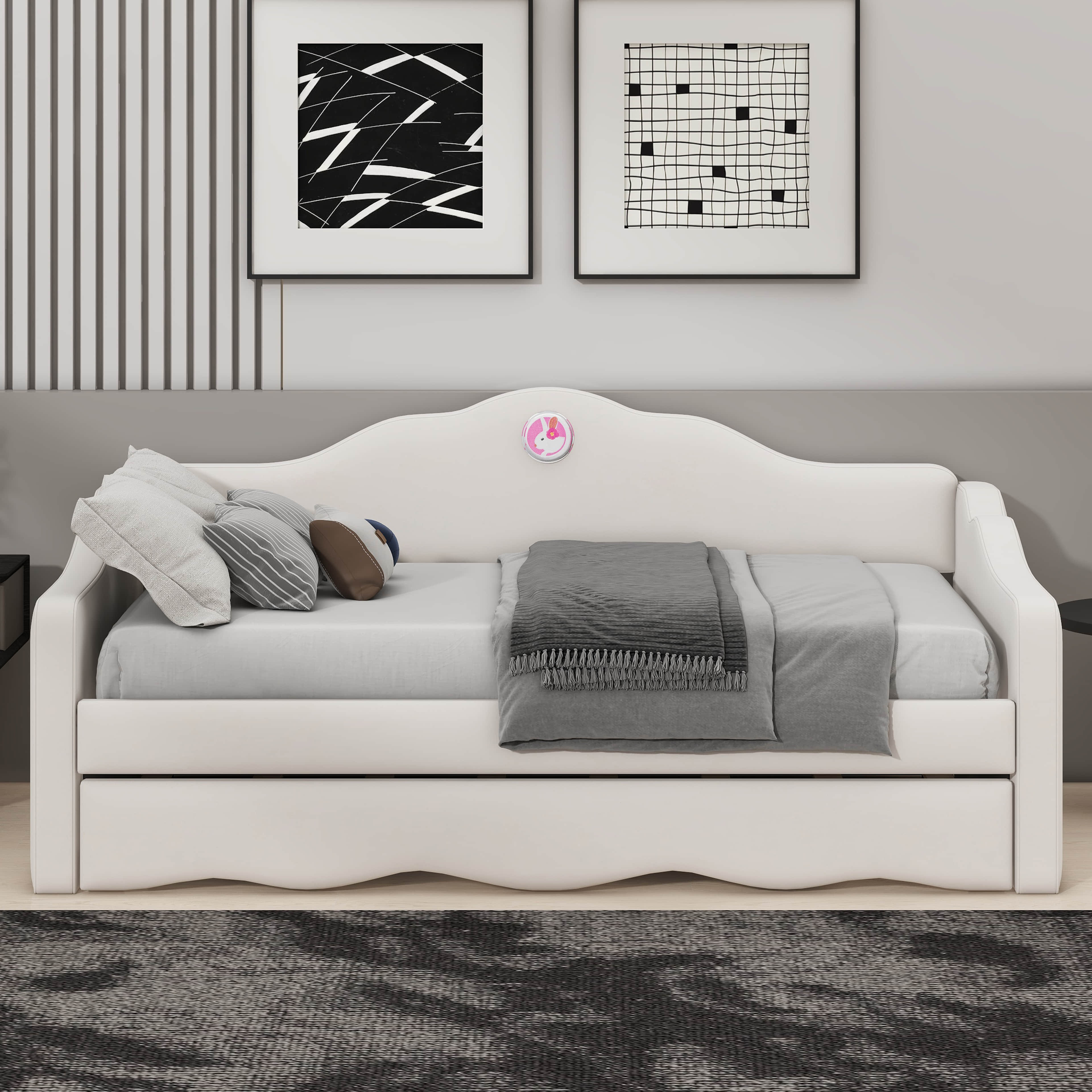 Latitude Run® Twin Size Upholstered Daybed With Wave-Shaped Trundle ...