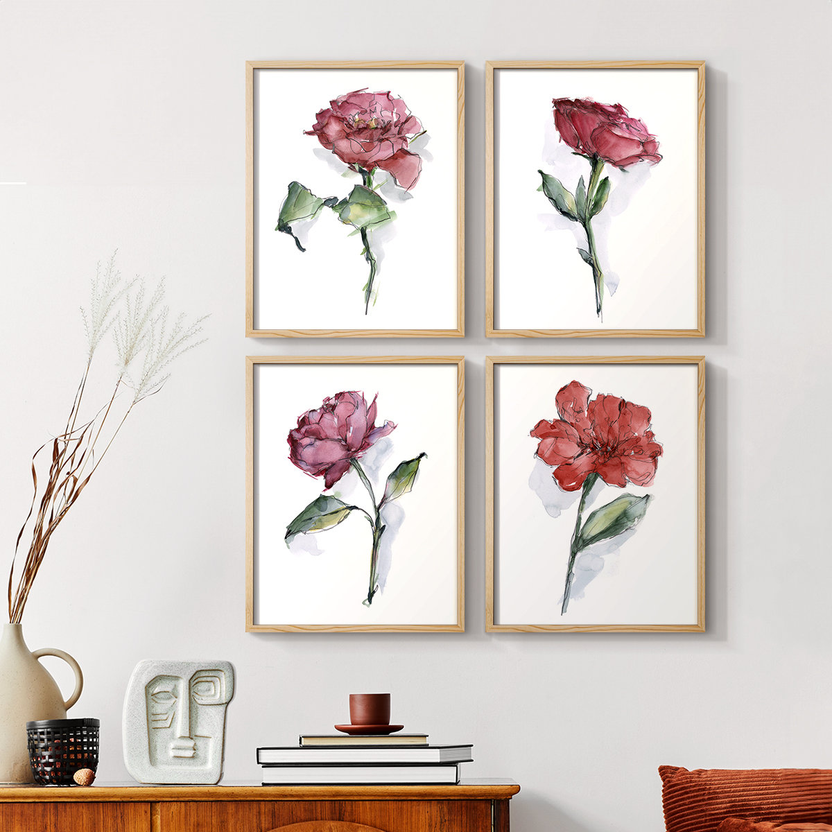Winston Porter Watercolor Floral Contour I Framed Print - Set of 4 ...