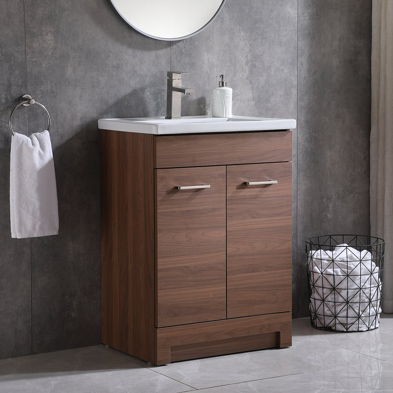 Ebern Designs Semion 24" Walnut Vintage Free-standing 2-Doors Single ...