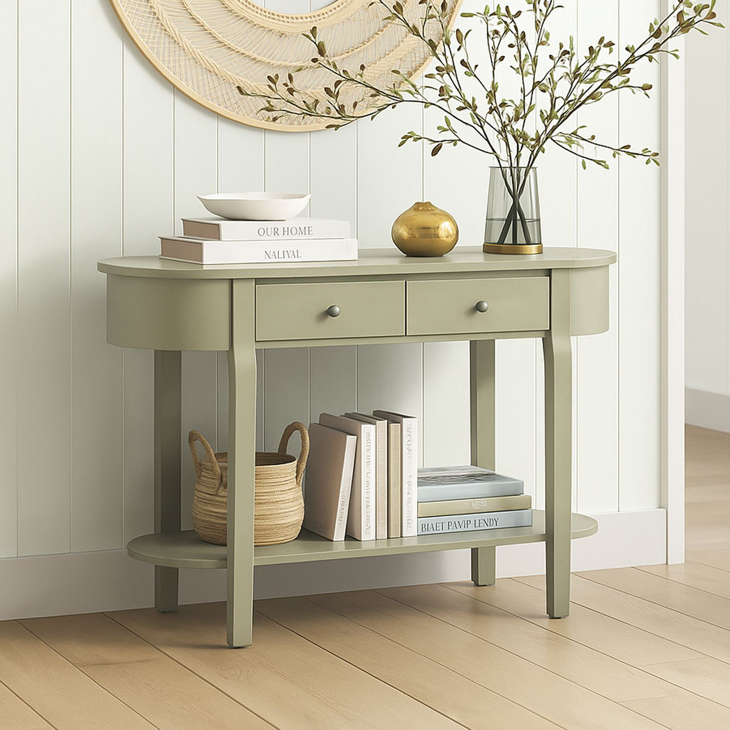 Winston Porter Elegant Wood sofa Console Table entryway table with Oval ...