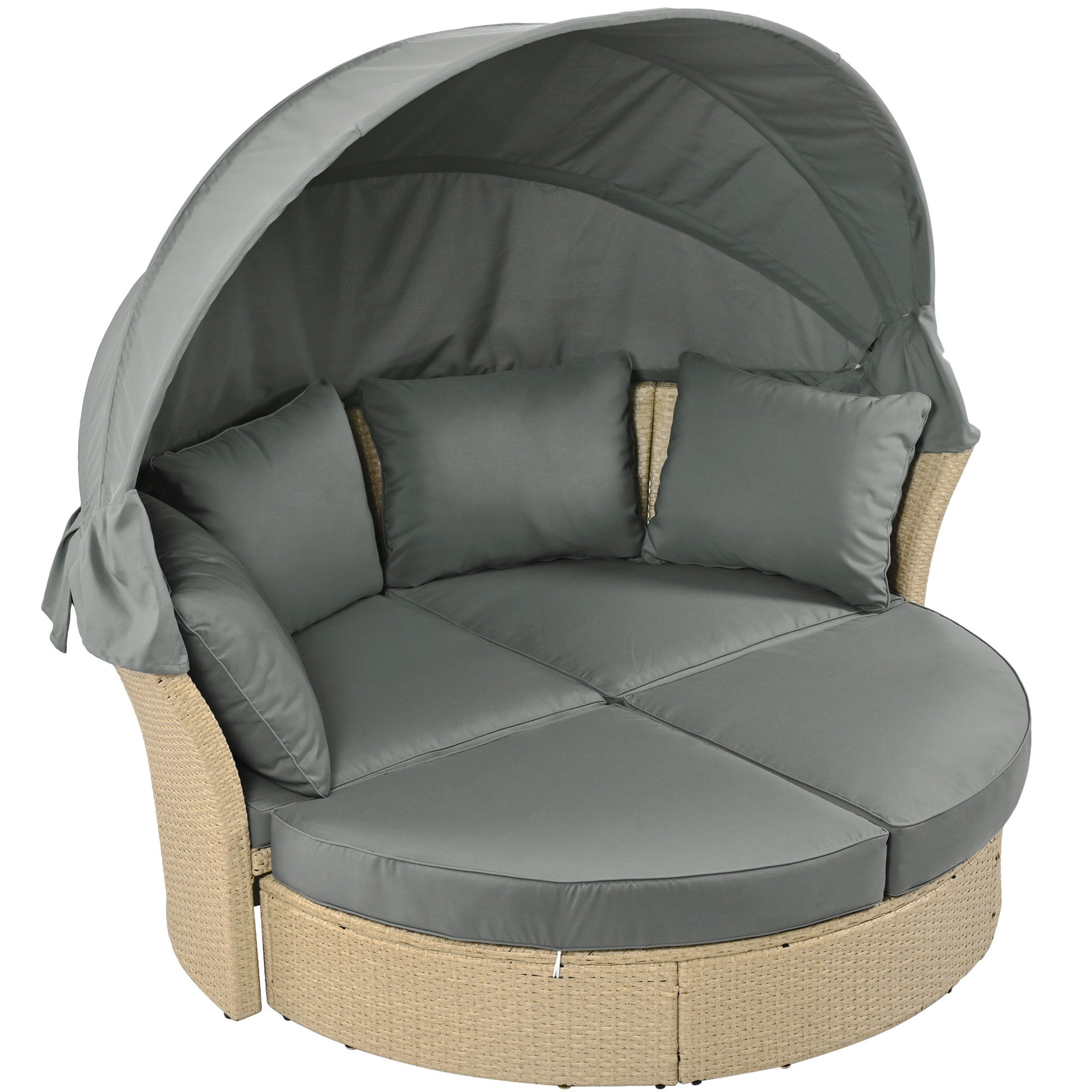 Dovecove 71.7" Outdoor Patio Round Daybed With Retractable Canopy ...