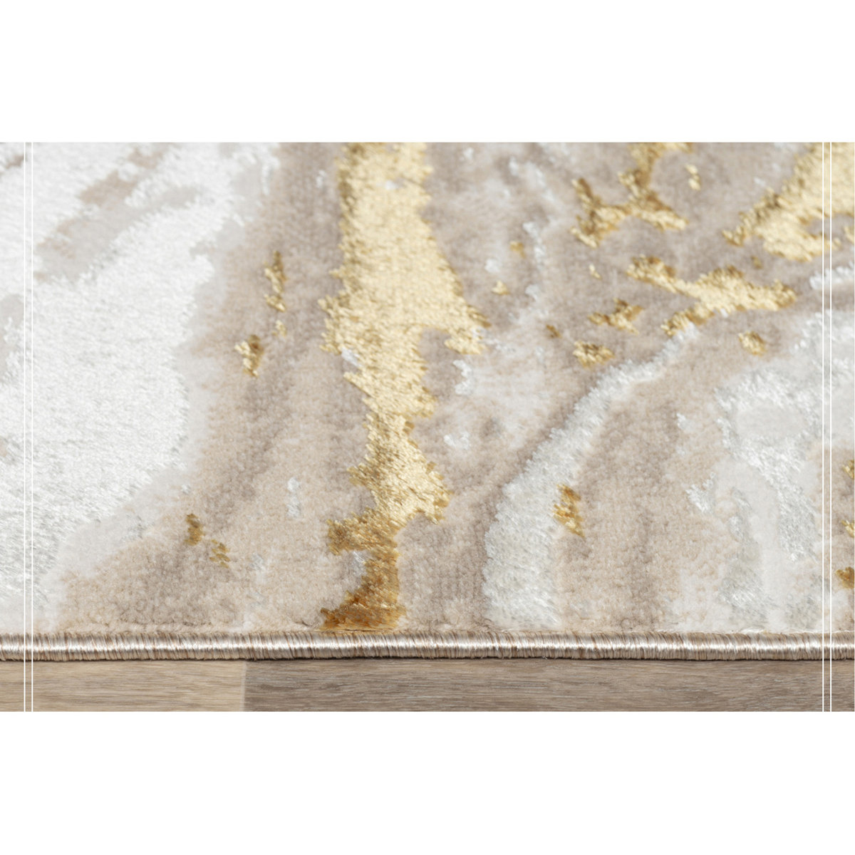 Mercer41 Luxury Area Rug In Beige And Gold Abstract Design | Wayfair