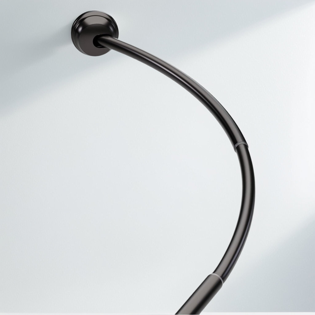 JJbaok Curved Tension Shower Curtain Rod – Rustproof Adjustable No ...