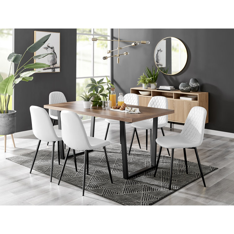 Canora Grey Kylooe Modern Brown Wood And Black Metal Dining Table Set ...