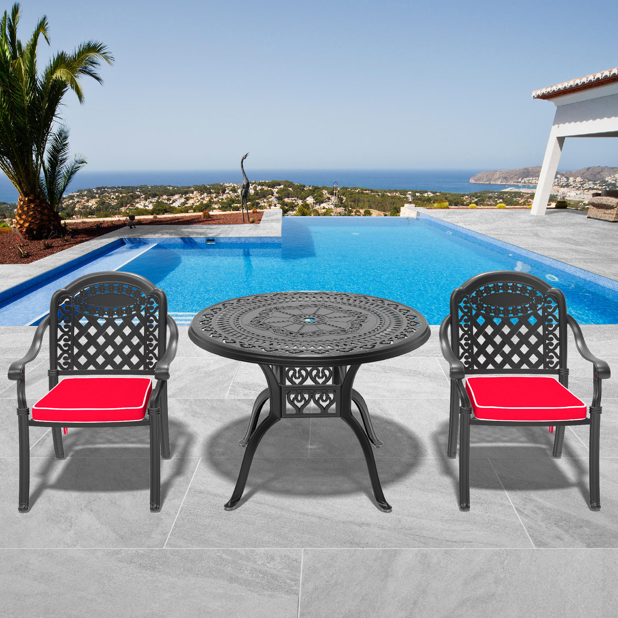 World Menagerie Arbonne 3-Piece 39.37-inch Round Table Cast Aluminum ...