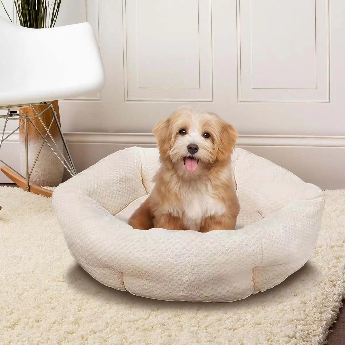 Tucker Murphy Pet™ Calming Dog Bed Beige Flannel Pet Bed with Anti-Slip ...