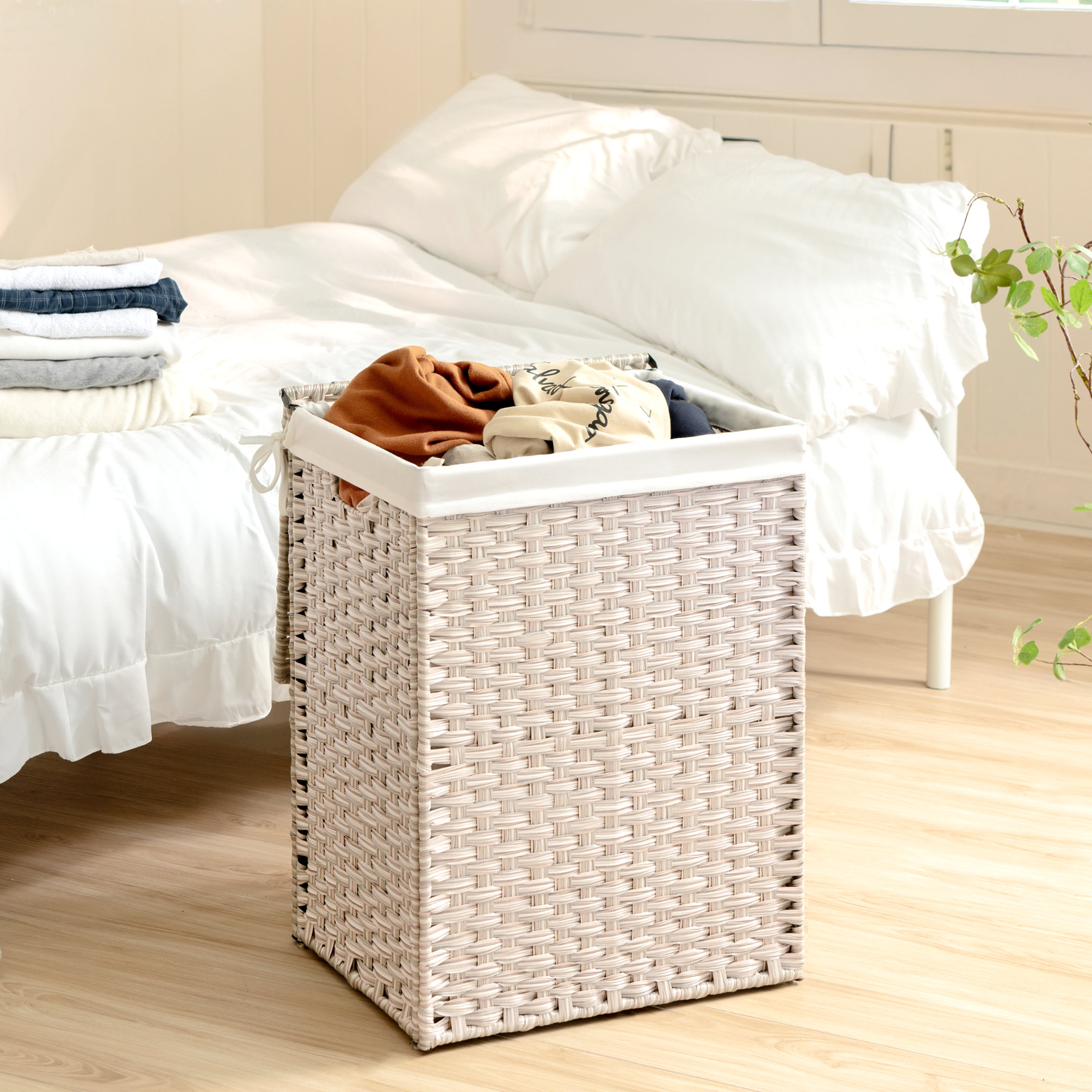 Bay Isle Home™ Hamper With Lid PE Rattan Powder Coating Frame Clothes ...
