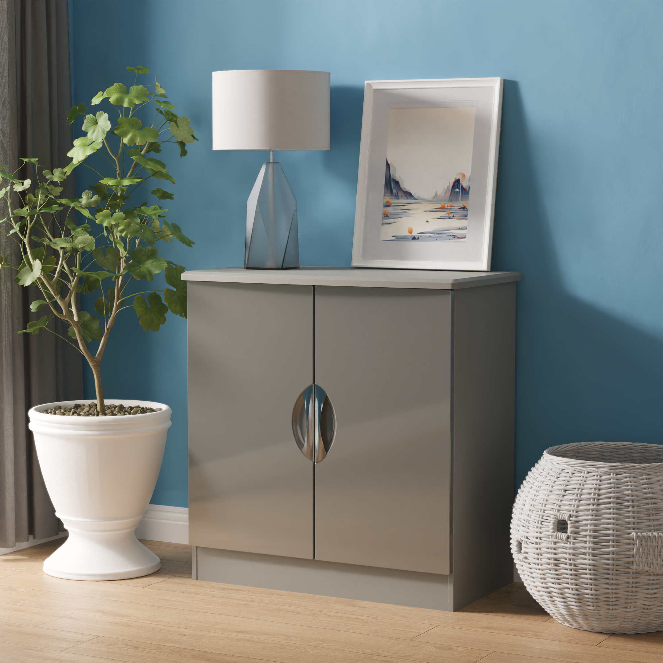 ModernMoments Bernab 2 Door Cabinet in Grey Gloss & Dusk Grey | Wayfair.co.uk