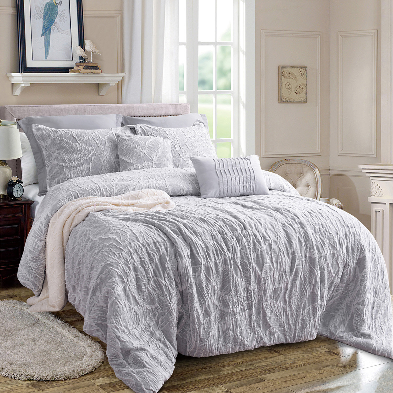 Homechoice International Group 7-Piece Grey Leaf Jacquard Bed In A Bag ...