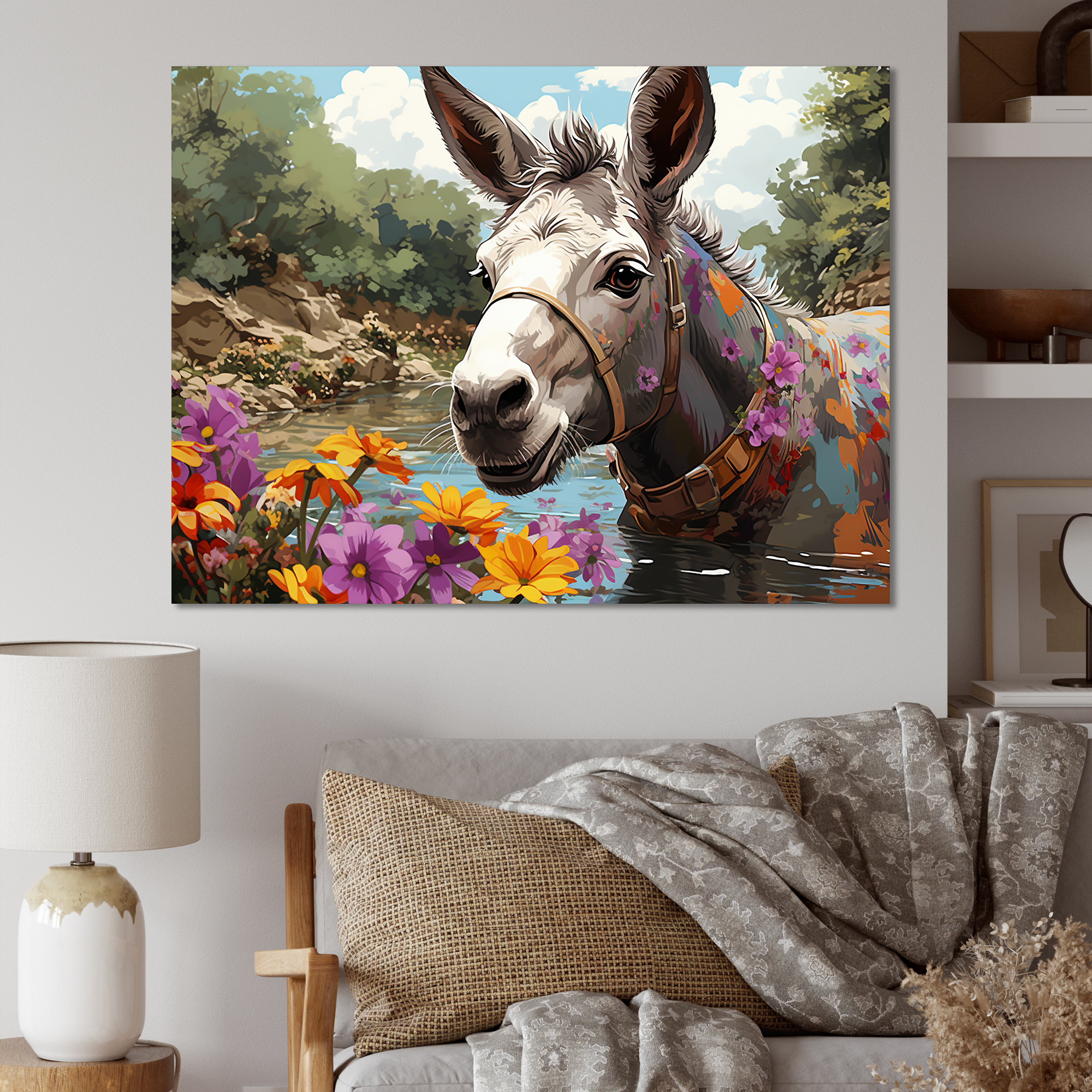 August Grove® Farmhouse Donkeys Flower Charm III - Donkey Wall Art ...