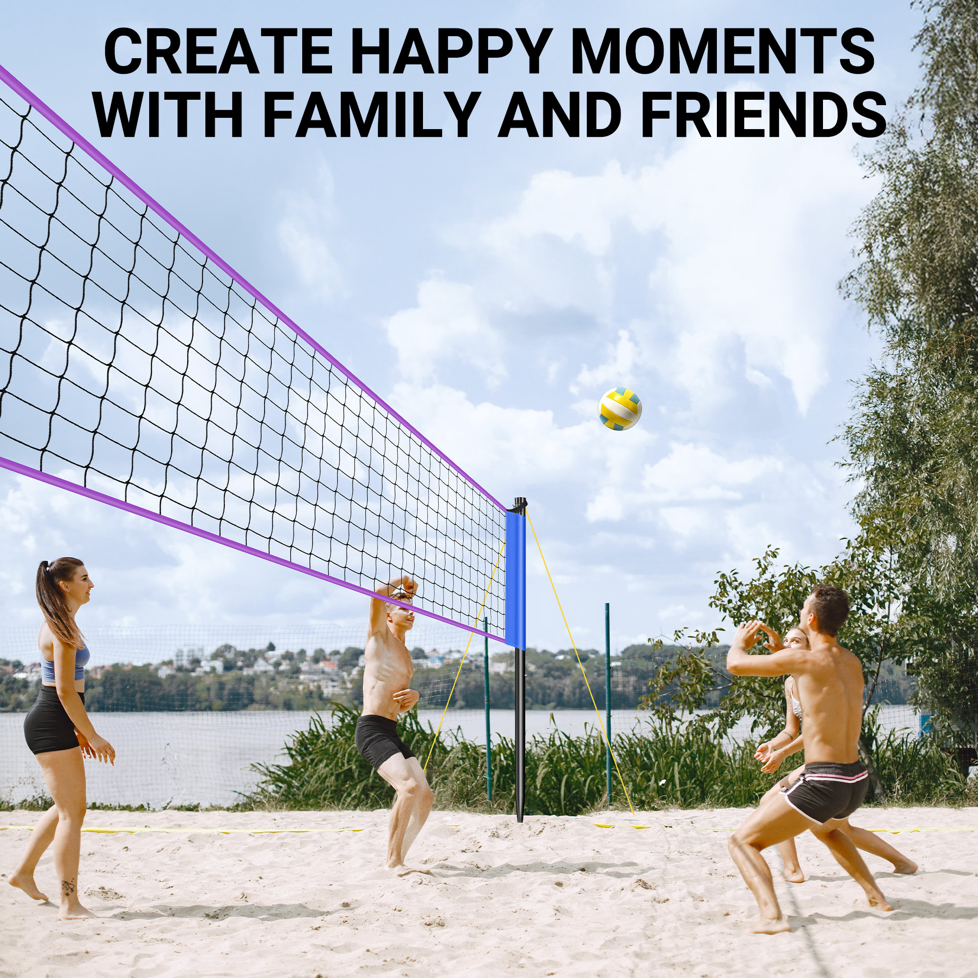 ECOSUB Portable Volleyball Net For Backyard & Beach - 20Ft/32Ft Outdoor ...