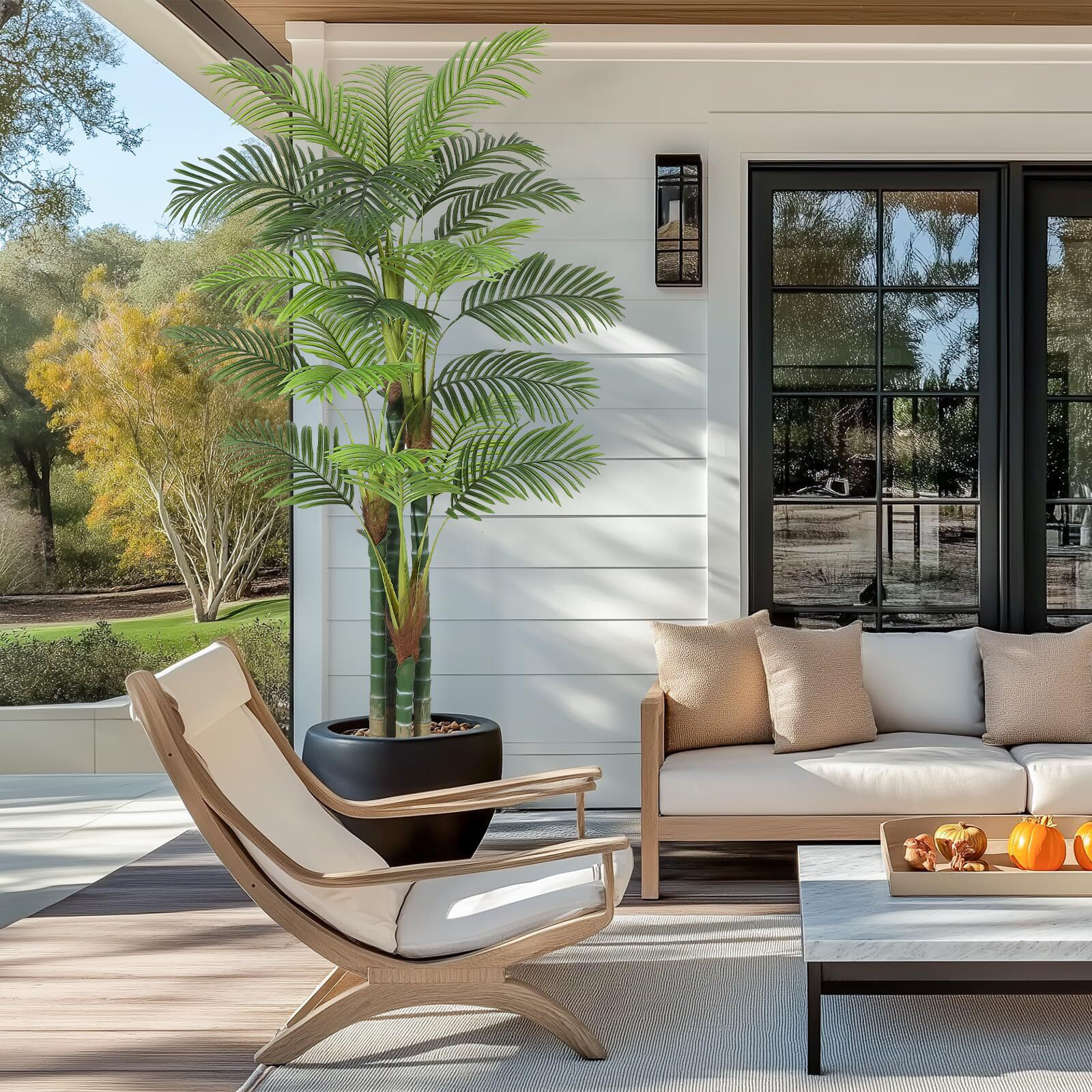 Bayou Breeze 7FT(84 In) Tall Palm Tree Fake Plant Golden Cane Palm ...