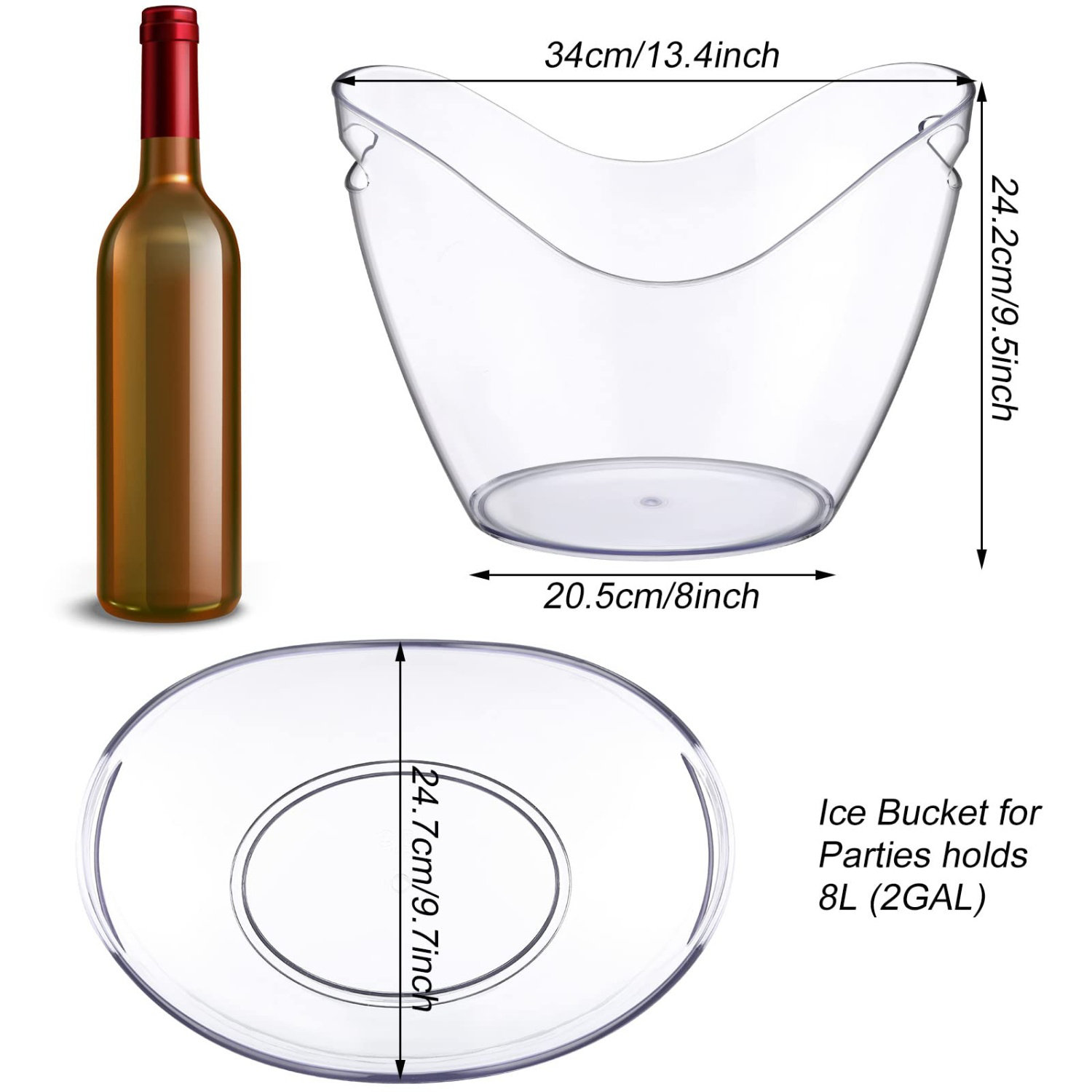 Hokku Designs 4 Pack 8L Ice Buckets Large Ice Beer Bucket Clear Acrylic ...