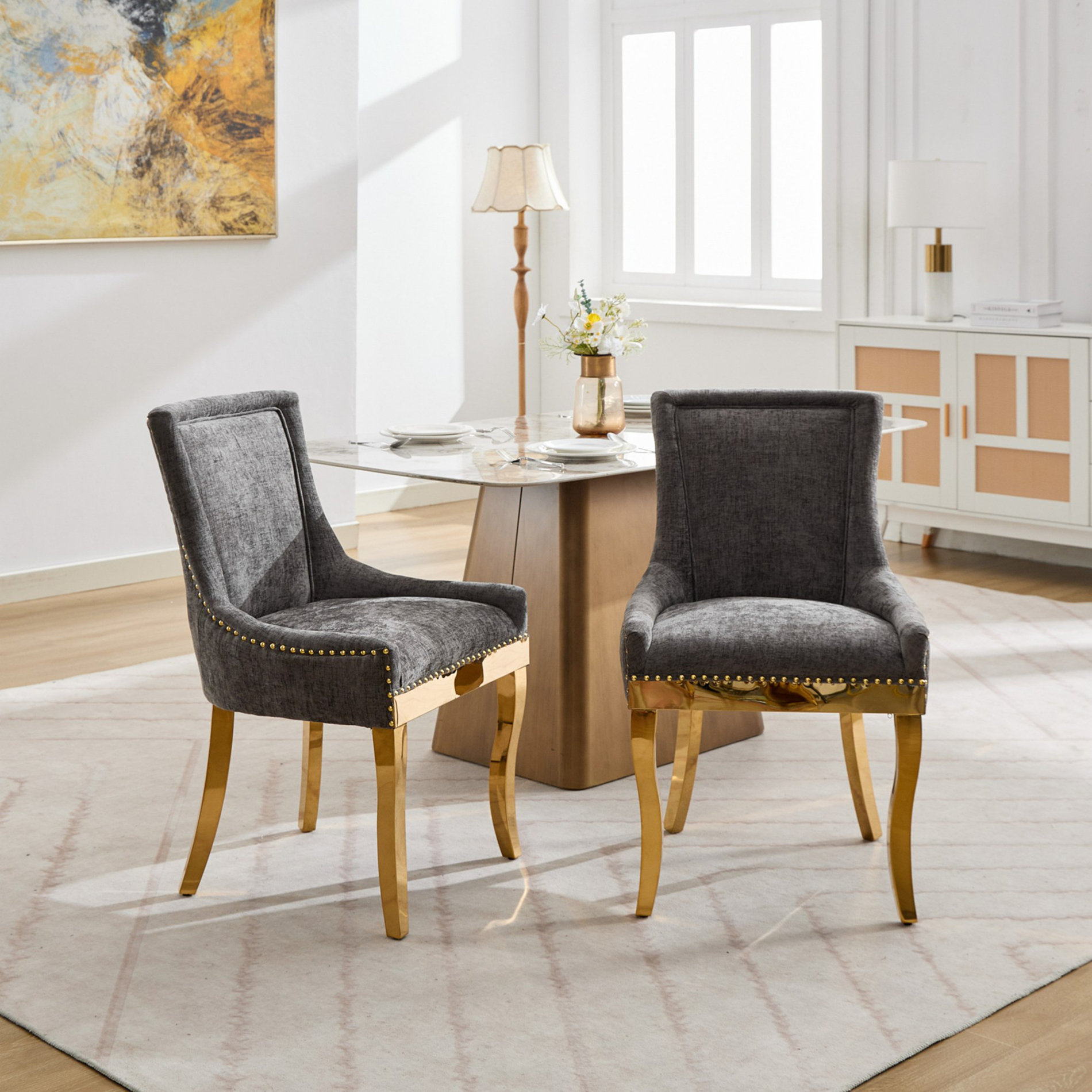 Rosdorf Park Modern Chenille Dining Chairs | Wayfair
