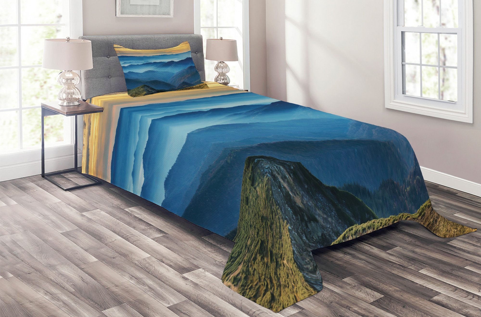 Ambesonne Blue Microfiber Modern & Contemporary Coverlet Set | Wayfair