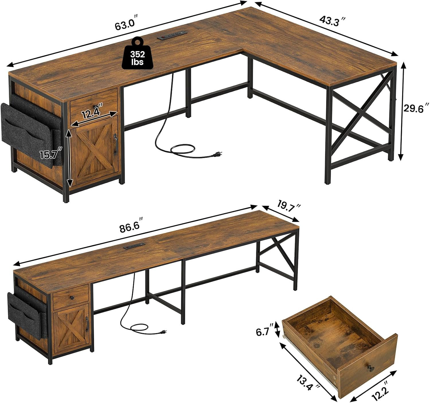 17 Stories Josphua 63" L Shaped Desk Convertible Corner Office Desk ...