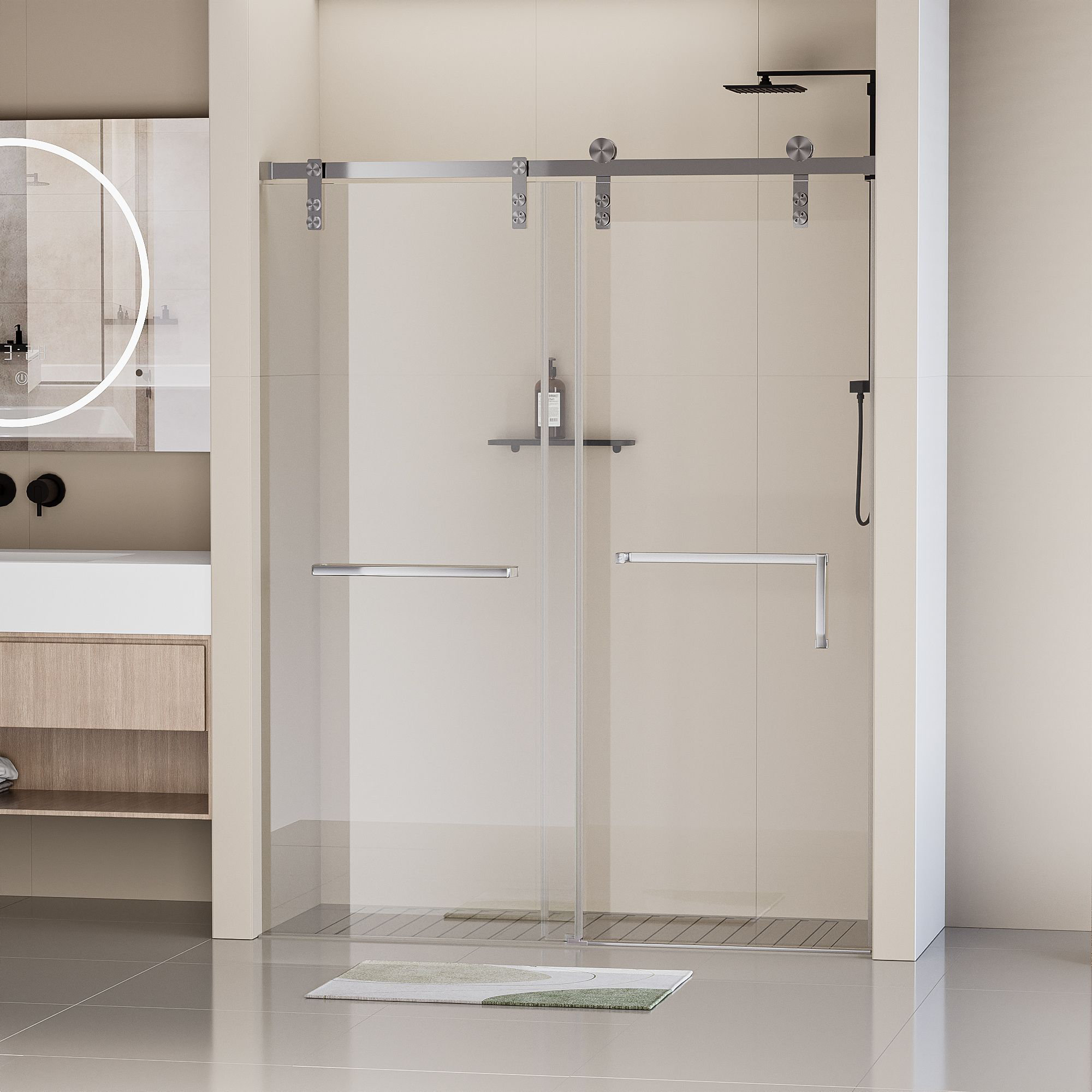 ABRUZZO 5 60" W x 76" H Single Sliding Shower Door Frameless Soft ...