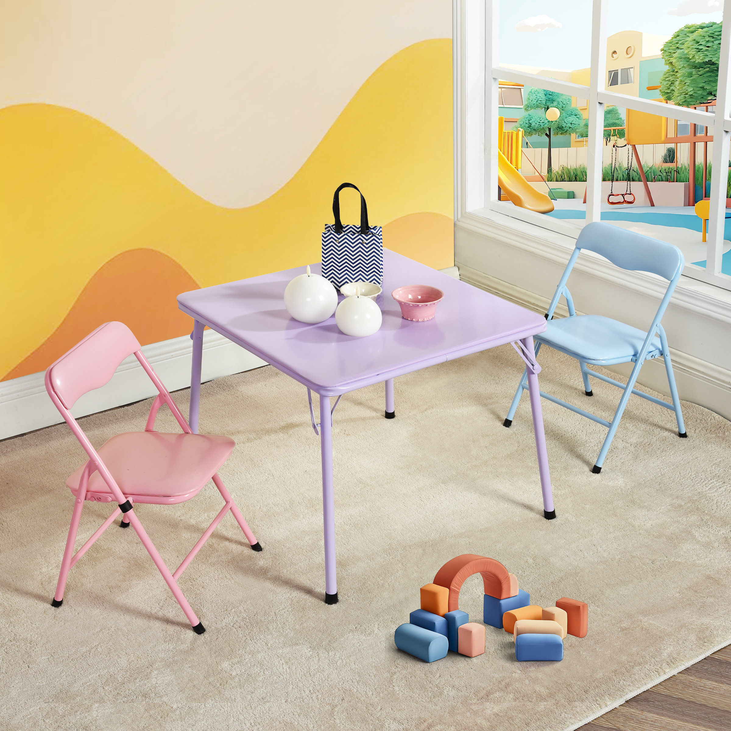 39F inc Kids Folding Activity Table and Chair Set 24" Square Play Table ...
