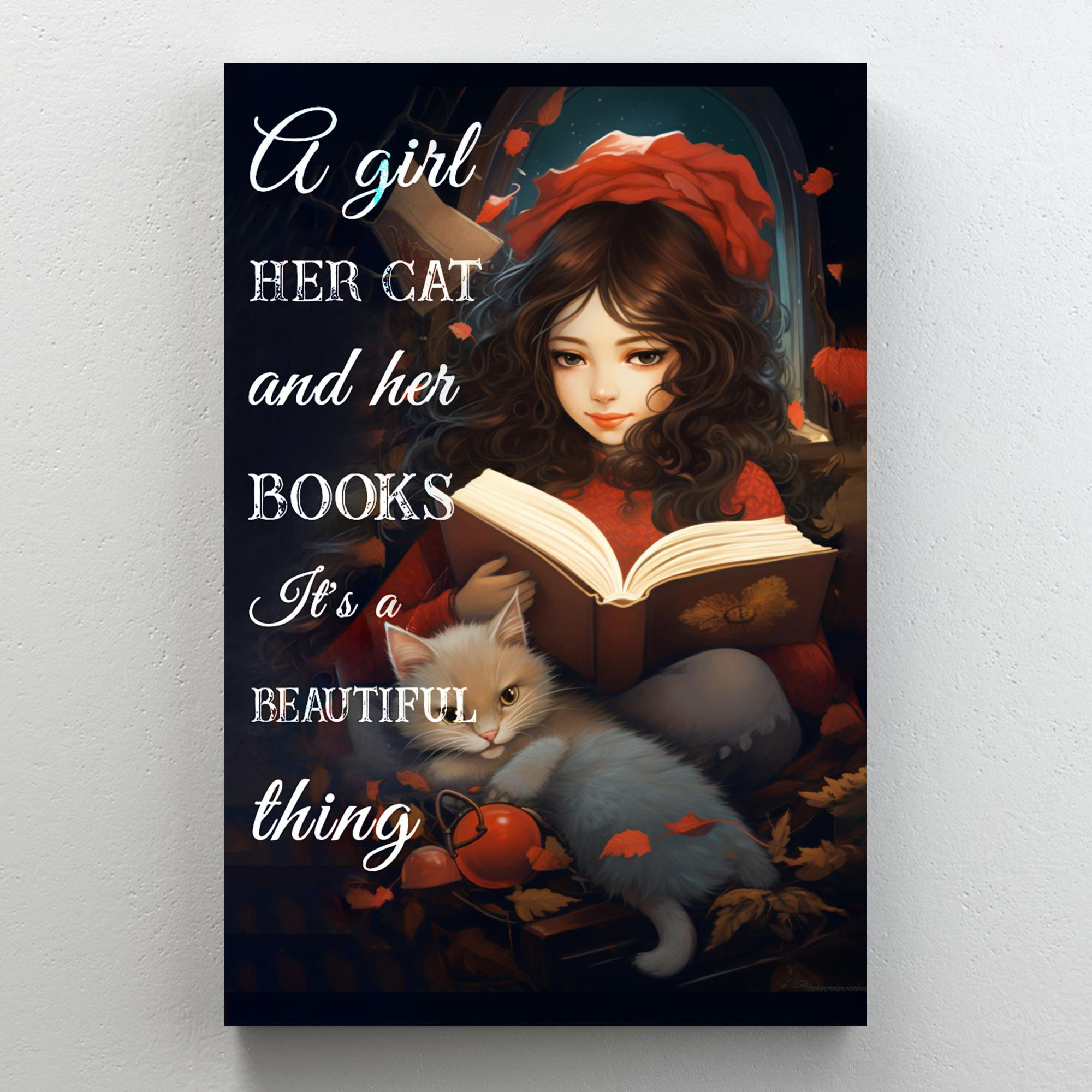 Winston Porter A Girl Her Cat And Her Books - 1 Piece Rectangle G " A ...