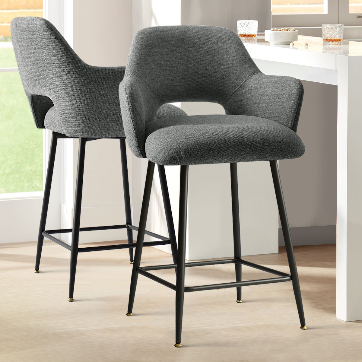 Hashtag Home Jayden Upholstered Arm 25.5'' Counter Stool & Reviews ...