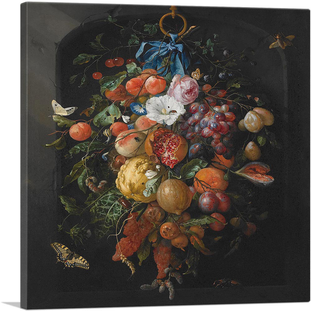 ARTCANVAS Festoon Of Fruit And Flowers Canvas Art Print By Jan Van ...