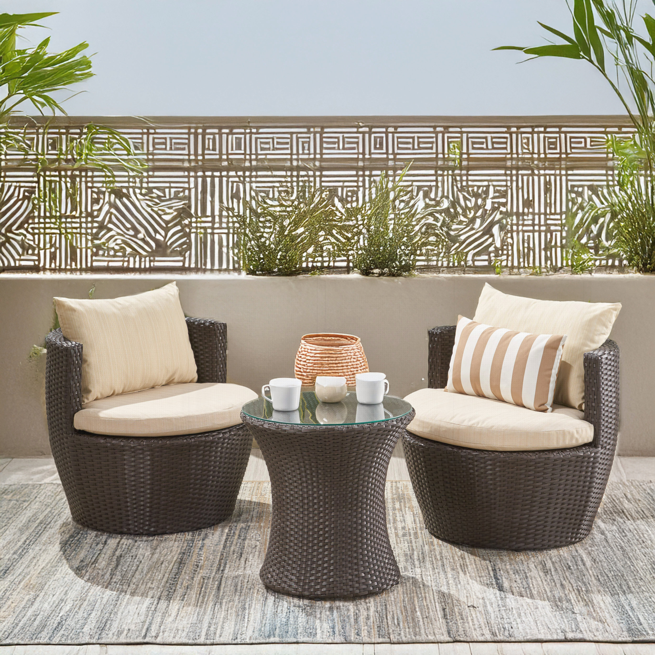 Ebern Designs Comfortable 3-Piece Outdoor Chat Set for Relaxing and ...