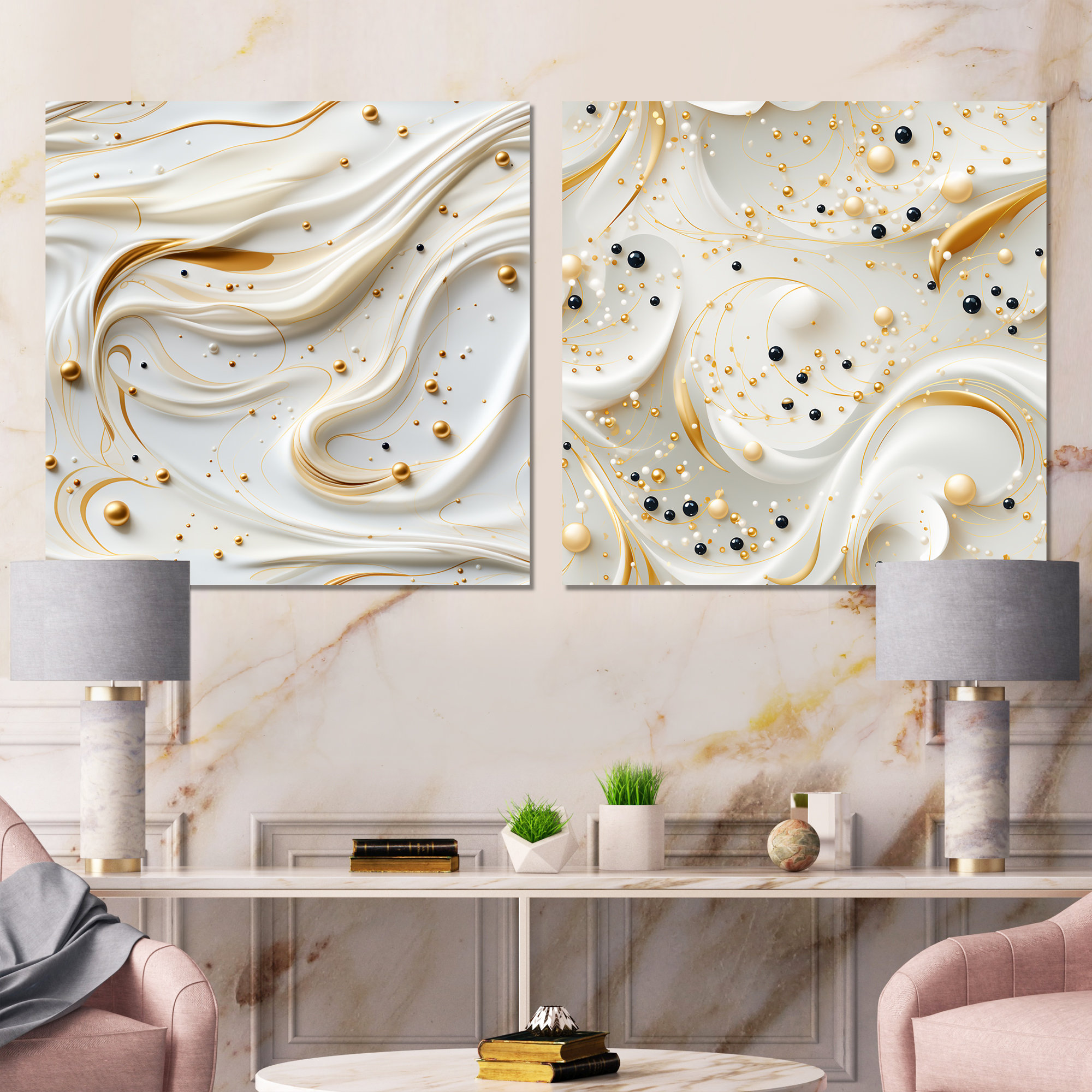 Design Art Glamorous Gold And White Marble Pearl Opulence II - Abstract ...