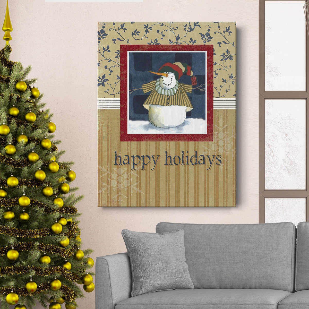 The Holiday Aisle® Denim Snowman Premium Gallery Wrapped Canvas - Ready ...
