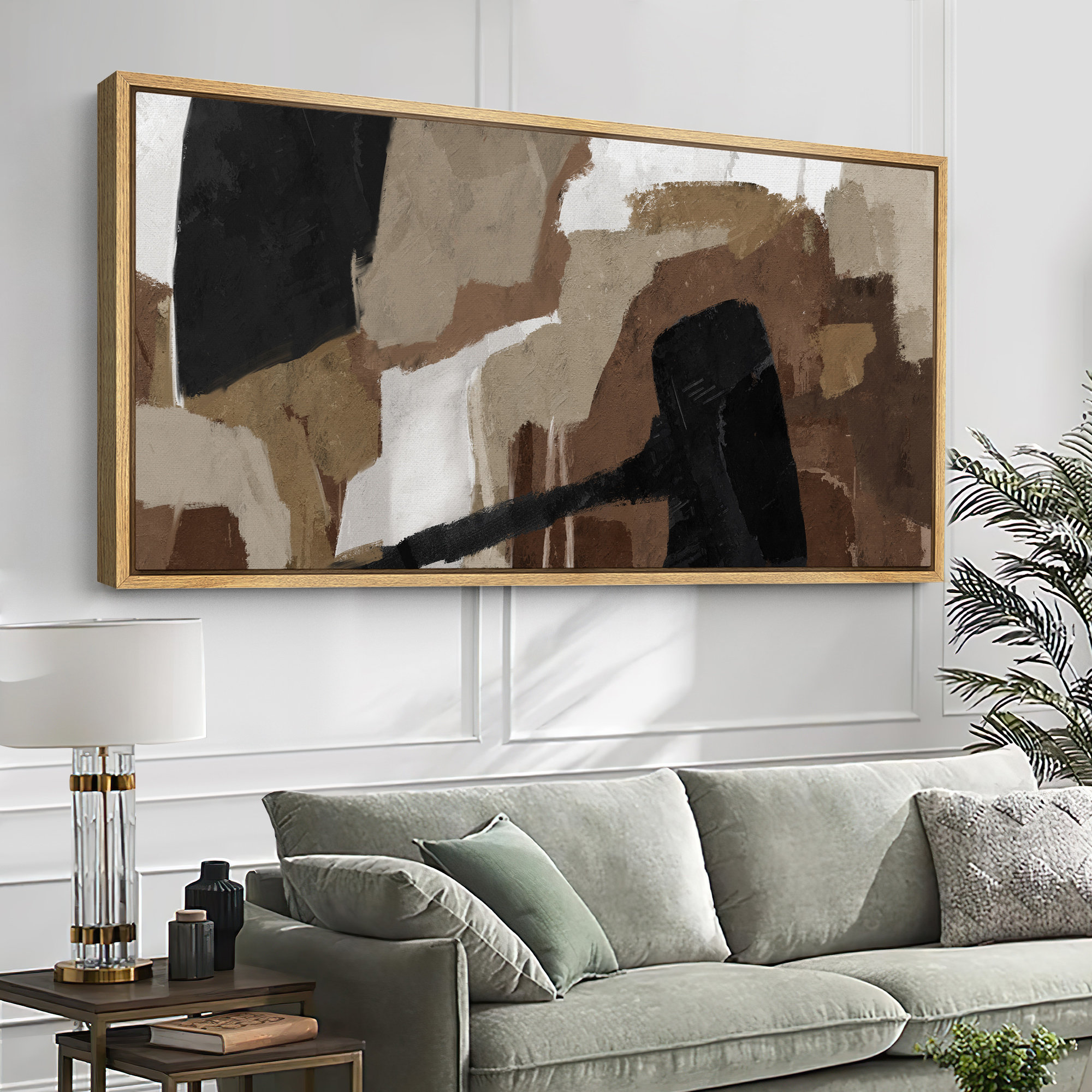 wall26 Faux Paint Brown Abstract Shapes Extra Large Framed Wall Art ...