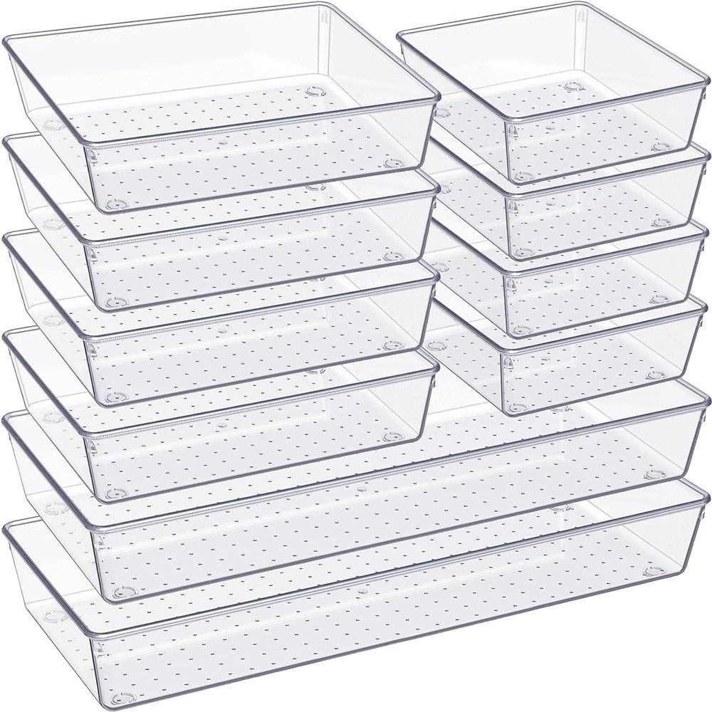 Rebrilliant Drawer Organizer, 10 Pack Large Clear Plastic Kitchen ...