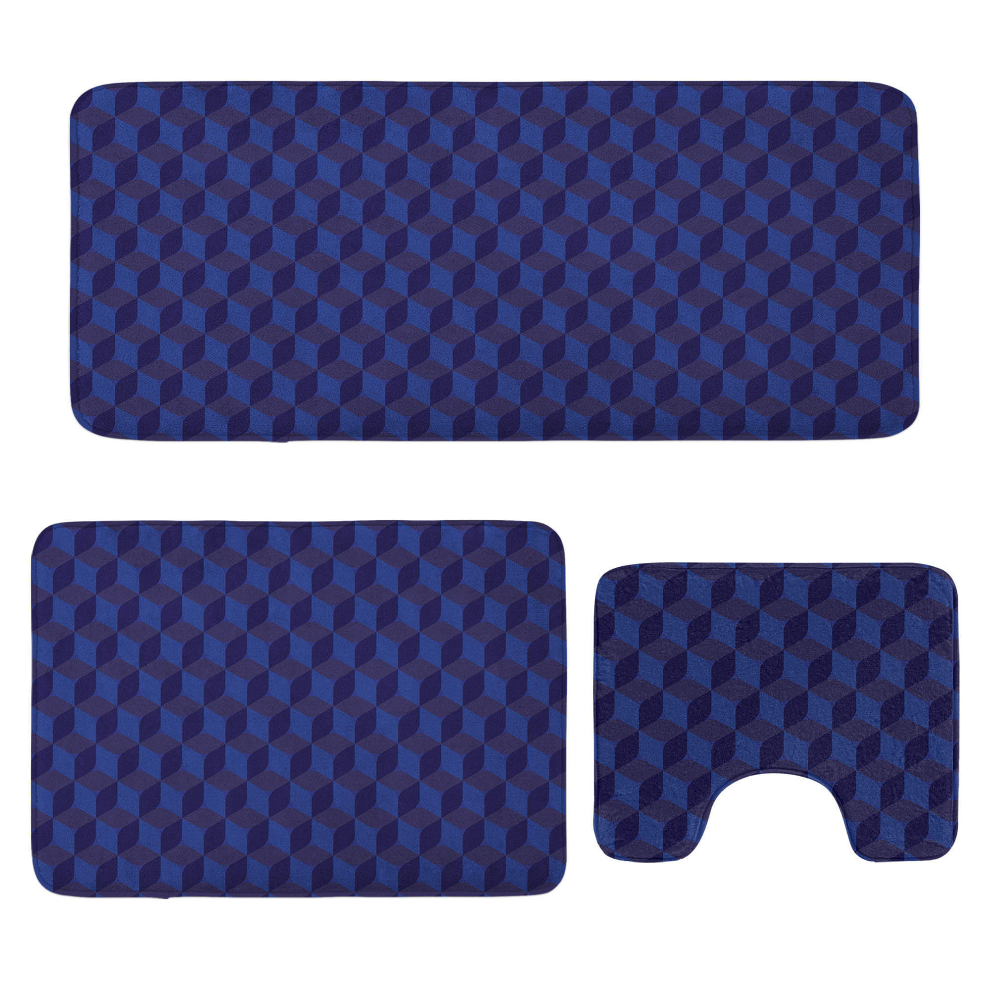 East Urban Home Dark Blue Bathroom Rug Set 3 Pieces U-Shape & Rectangle ...