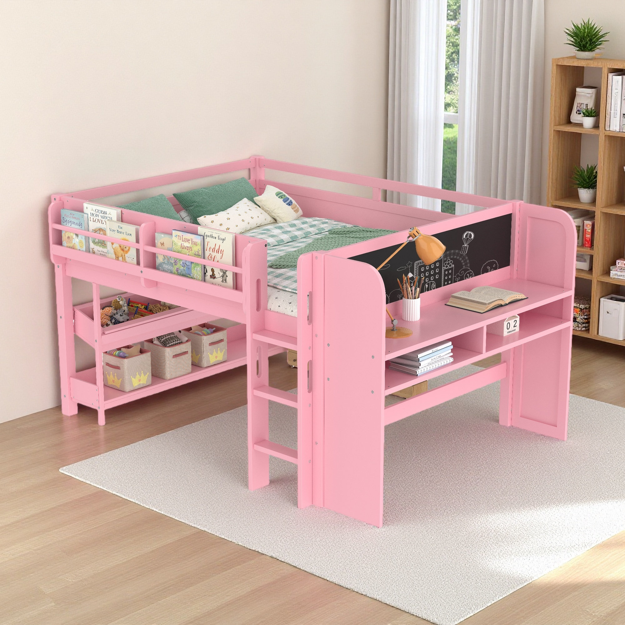 Harriet Bee Loft Bed With Multi-Storage Bookcases, Boxes And Drawers ...