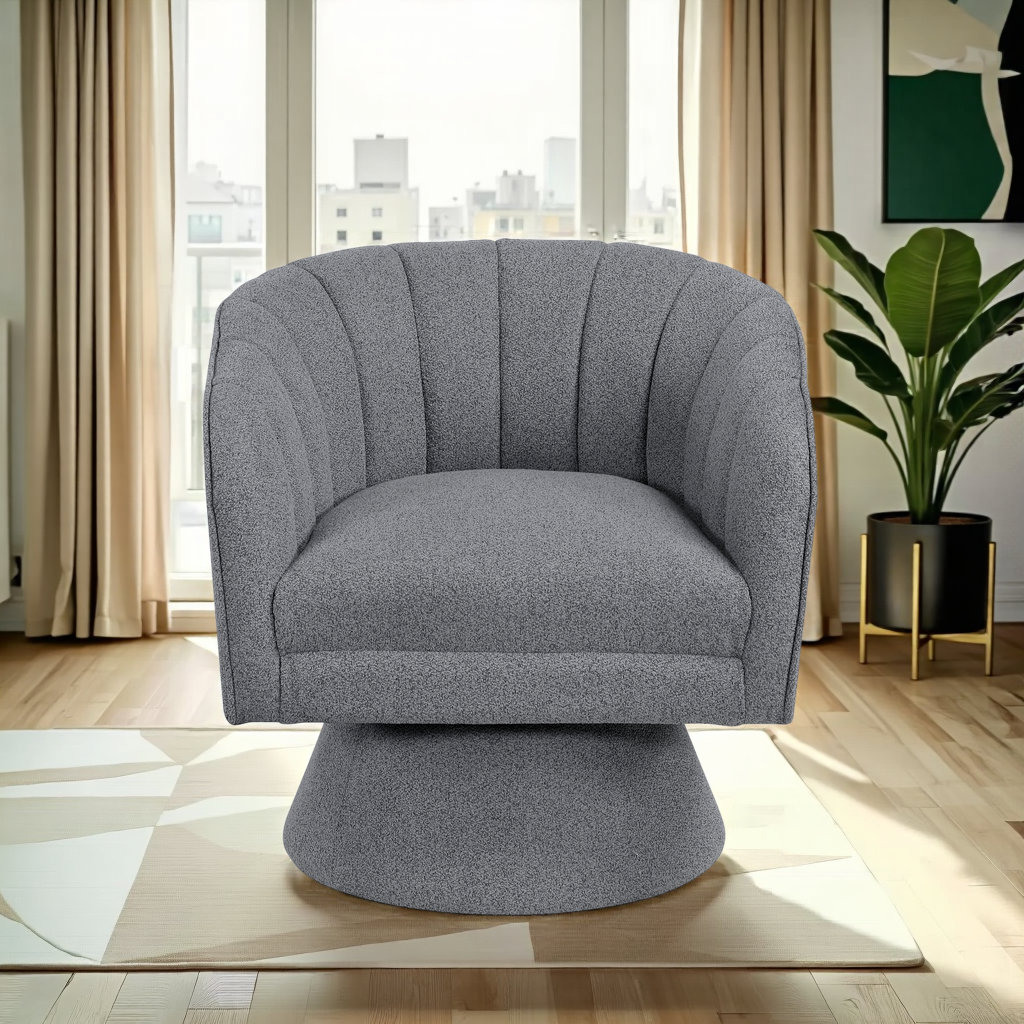 Ebern Designs Boucle Swivel Accent Chair - 360° Rotating Design with ...