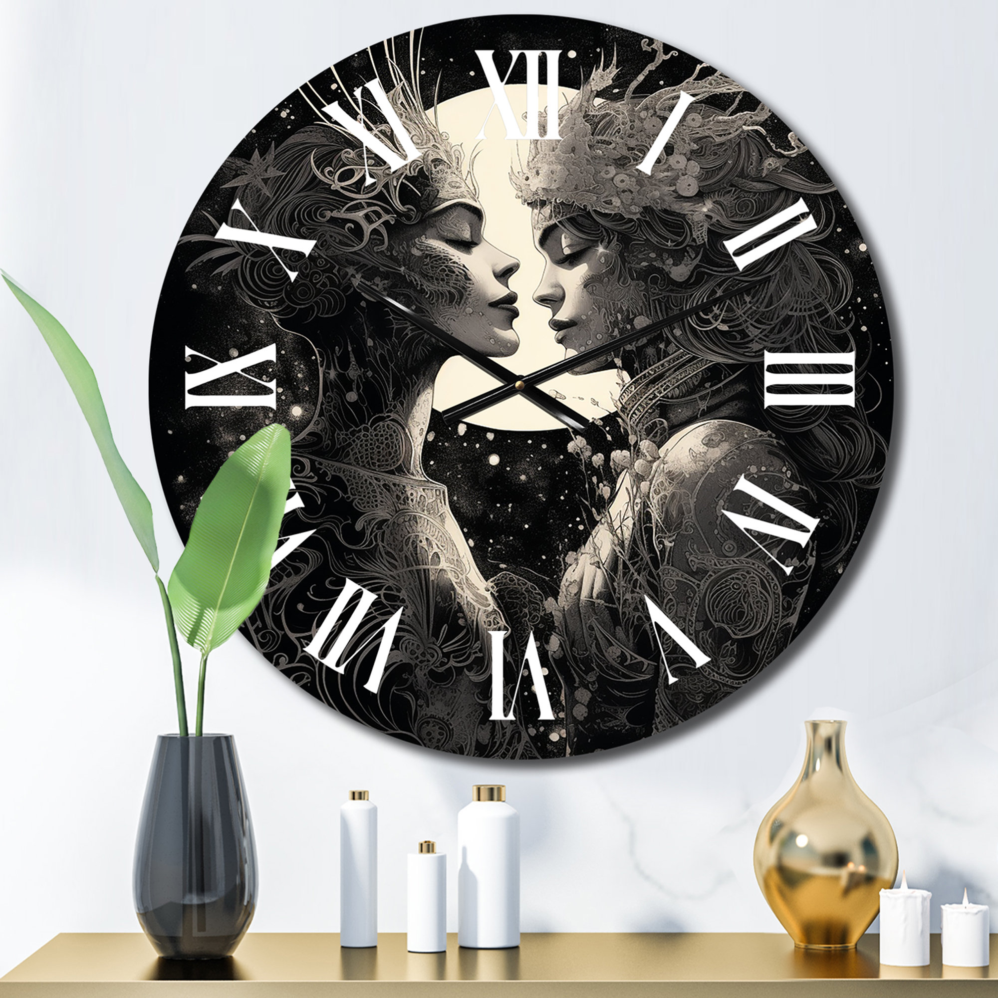Design Art Twin Flame Love Story Tender Couple I Metal Wall Clock | Wayfair